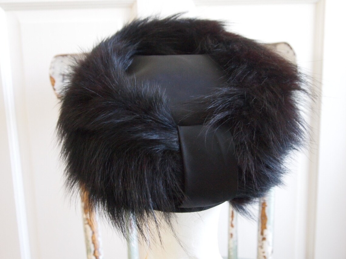 Vintage 60's Black Fox Fur Hat Original by Del Veta - Etsy