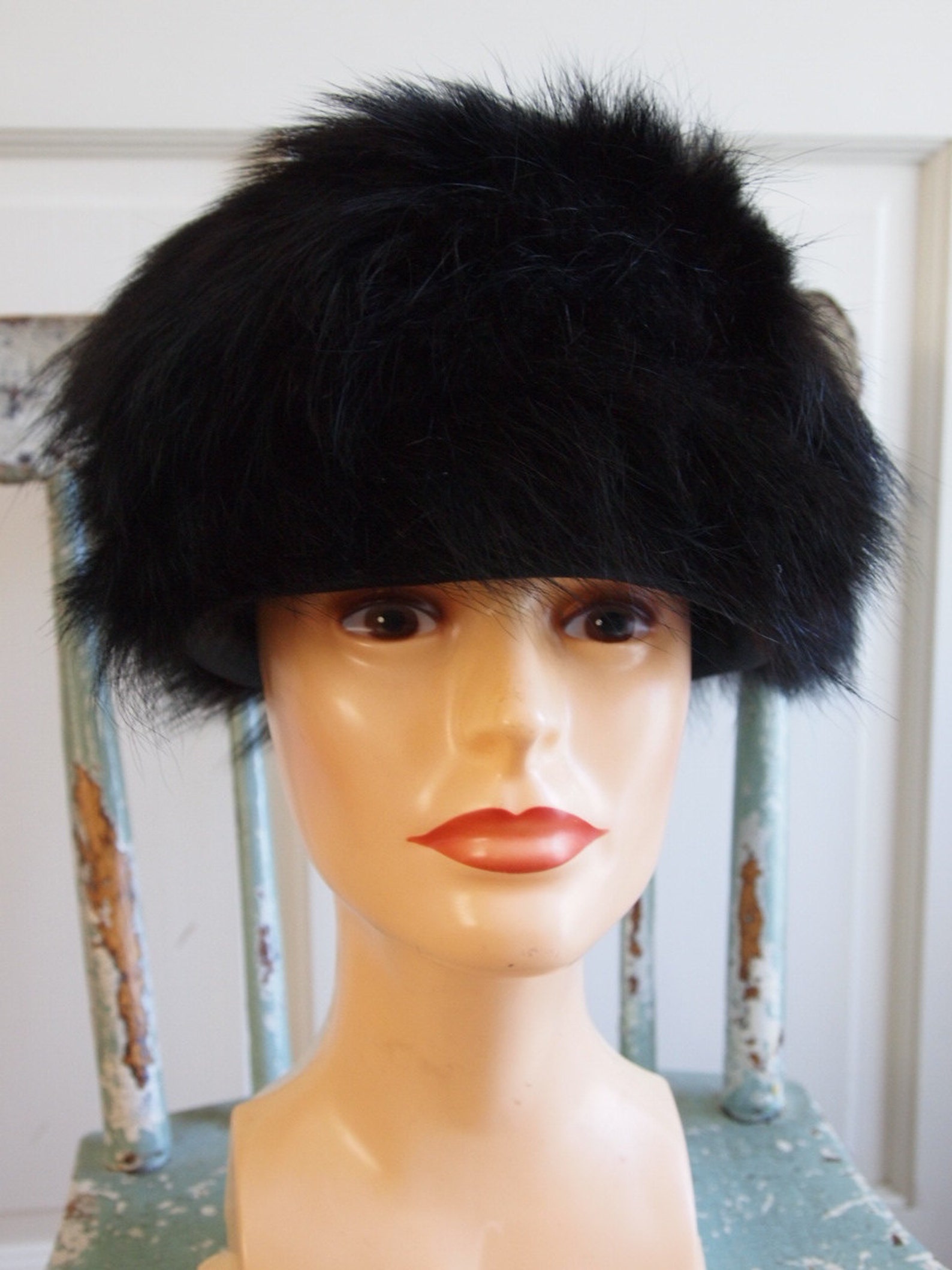 Vintage 60's Black Fox Fur Hat Original by Del Veta - Etsy