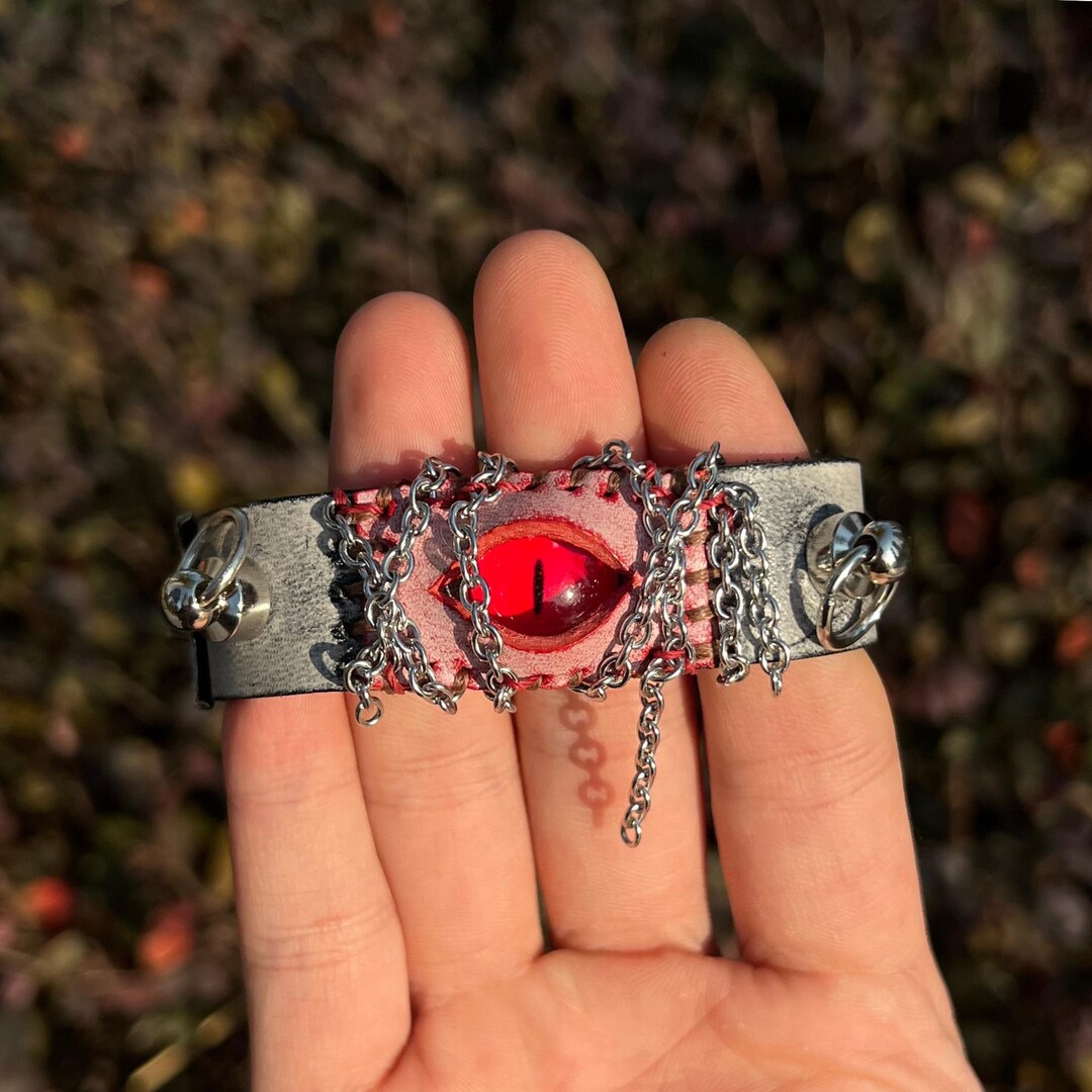 Handcrafted Red Eye Punk Style Leather Bracelet - Unique Gift for Punk ...