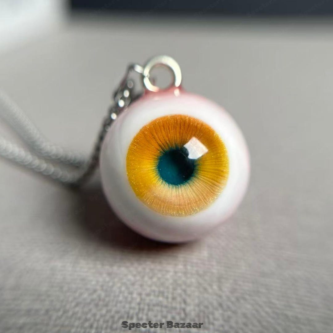 Realistic Amber Eyeball Charm - Gothic Horror Jewelry, Custom Necklace ...