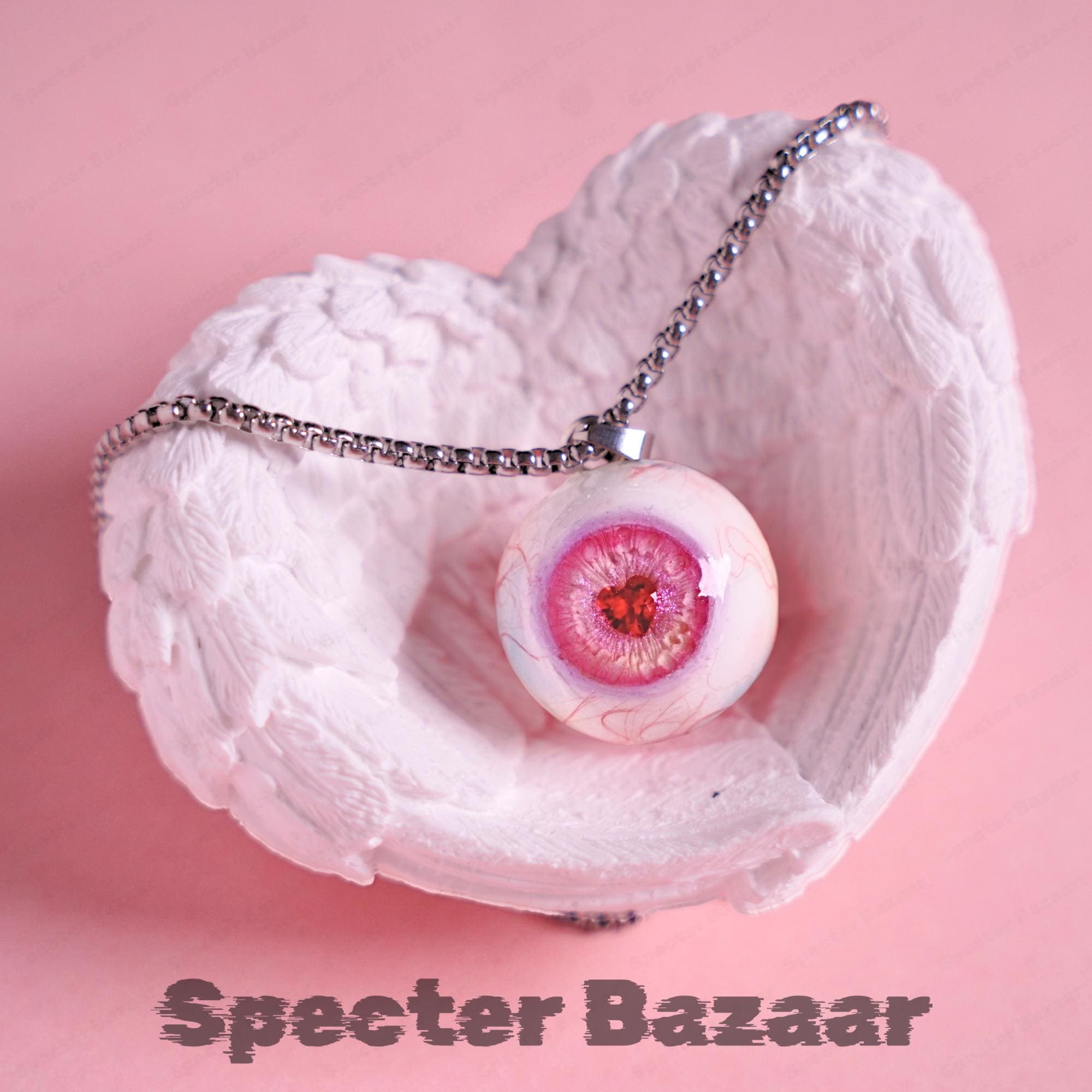Pink Lover's Eye Necklace With Heart Pupil, Creepy Cute Eyeball Pendant ...