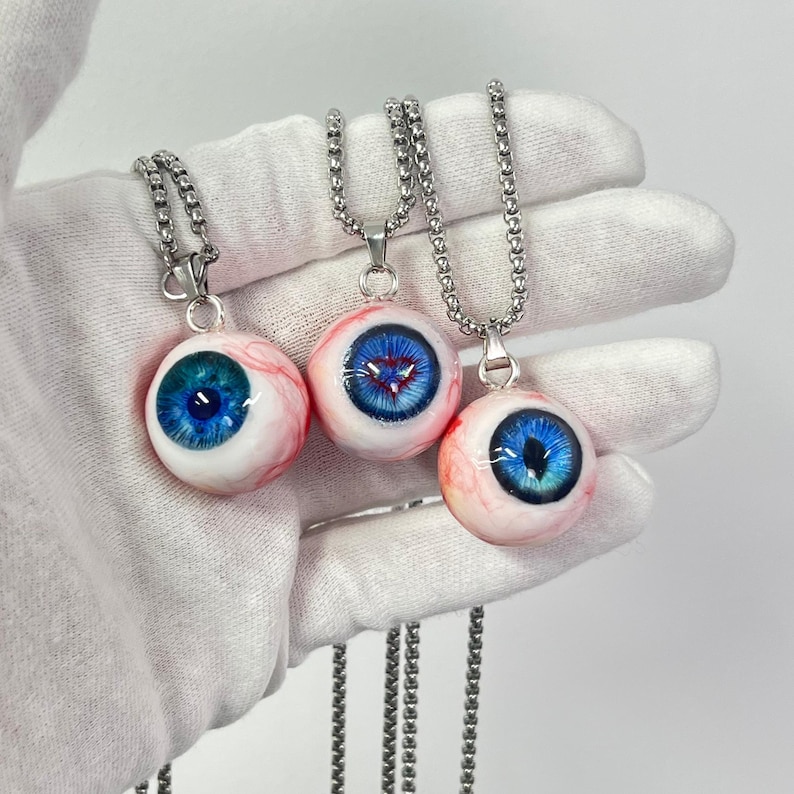 Handmade Gothic Blue Resin Eye Pendant Necklace, Unique Thorn & Heart ...