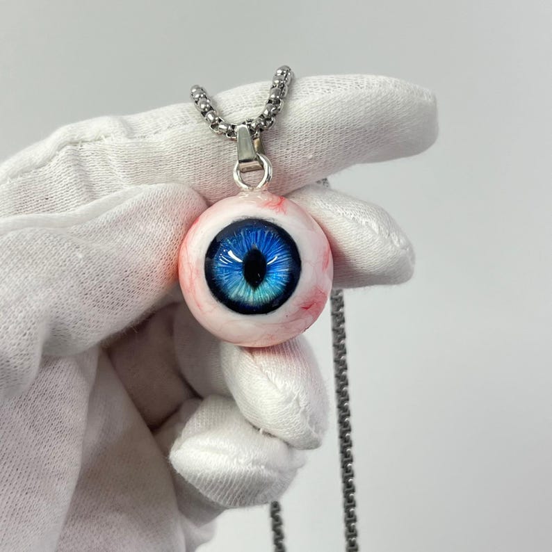 Handmade Gothic Blue Resin Eye Pendant Necklace, Unique Thorn & Heart ...