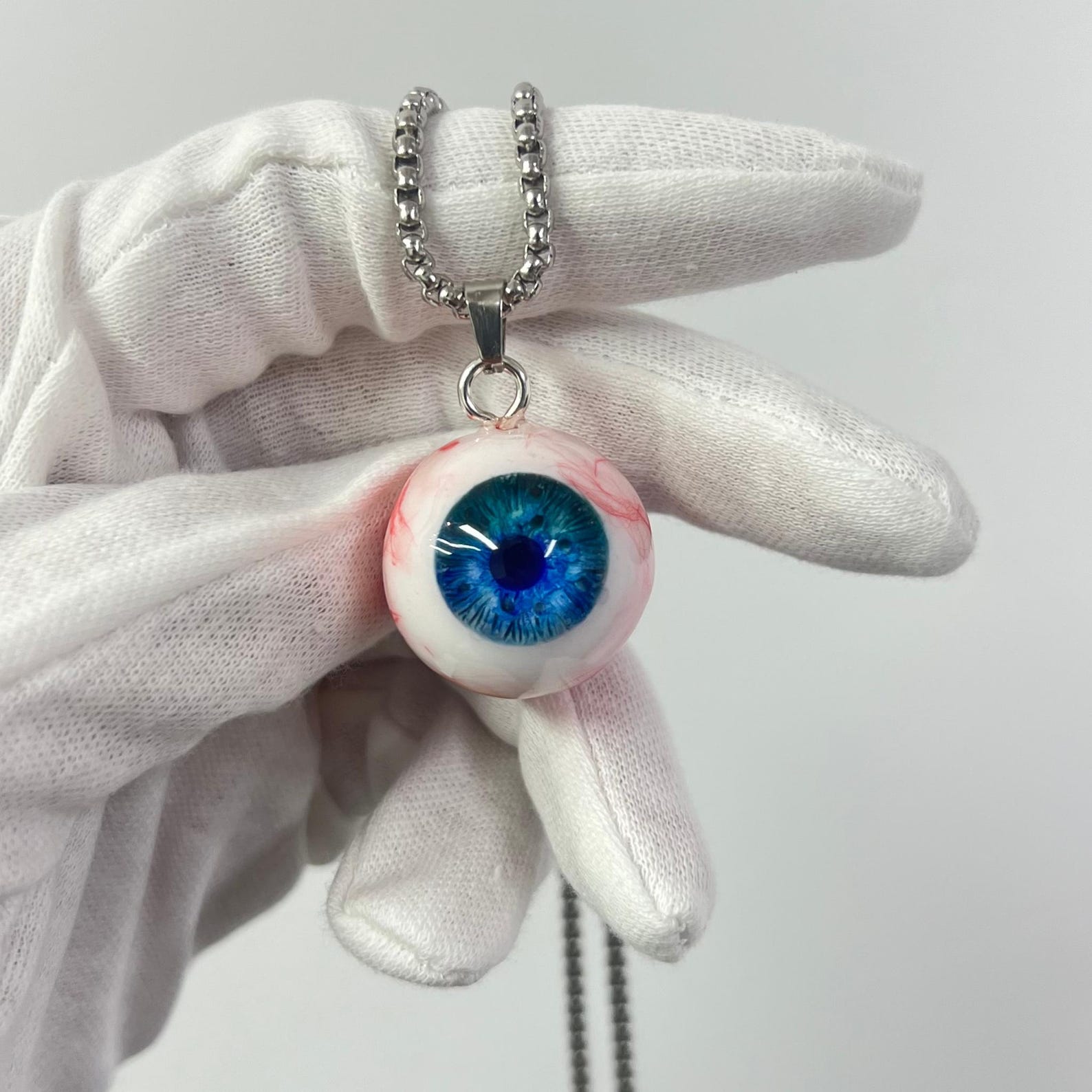 Handmade Gothic Blue Resin Eye Pendant Necklace, Unique Thorn & Heart ...