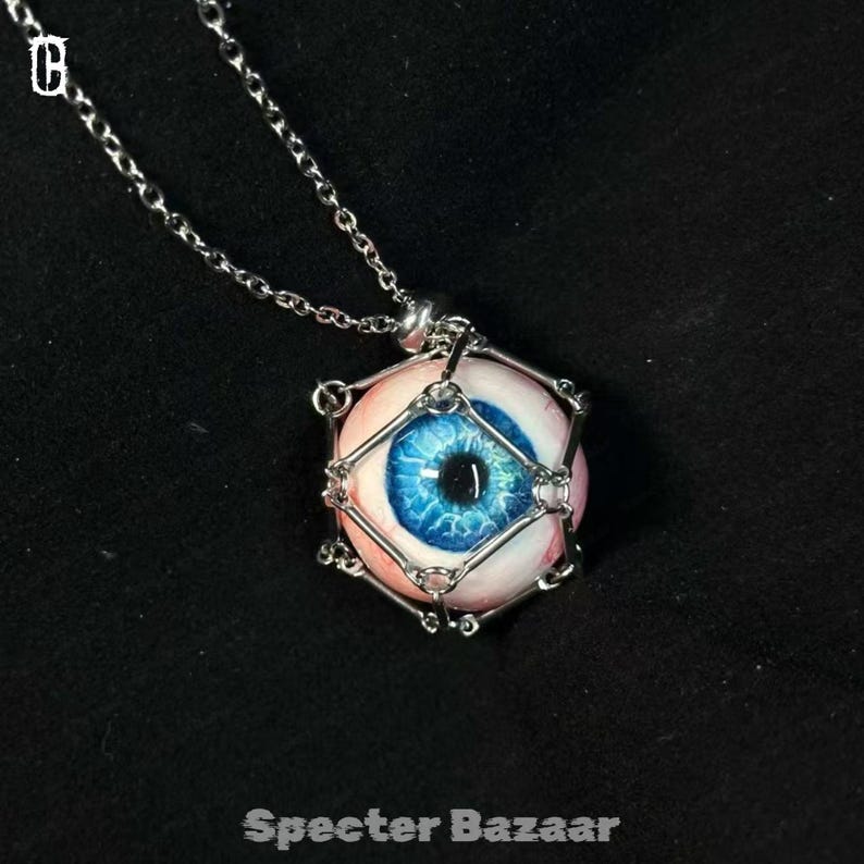 Realistic Eyeball Pendant, Geometric Cage Necklace, Gothic Horror ...
