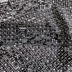 Science Periodic Table Black and White Quilting Cotton Fabric by ...