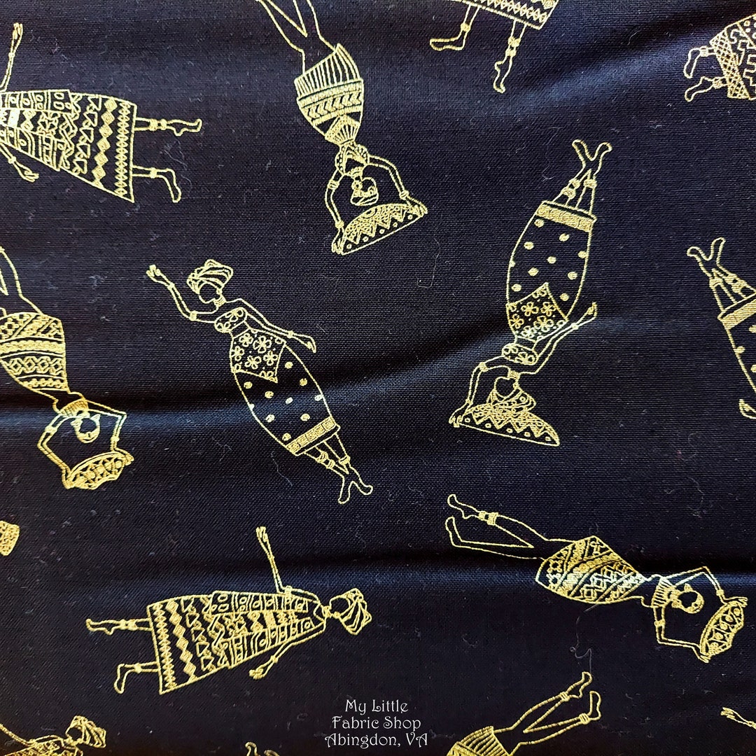 African Women Kenta CM2042 Black and Gold Cotton Fabric by Timeless ...