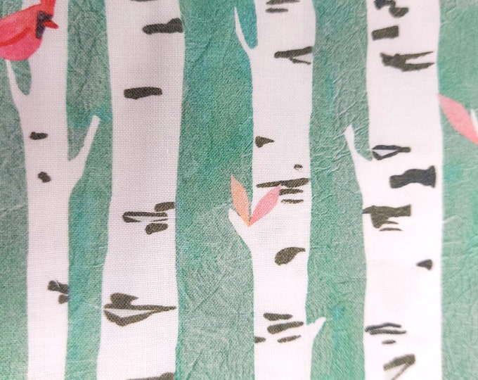 Green and White Mod Birds Birch Trees 120-2122 Cotton Fabric by ...