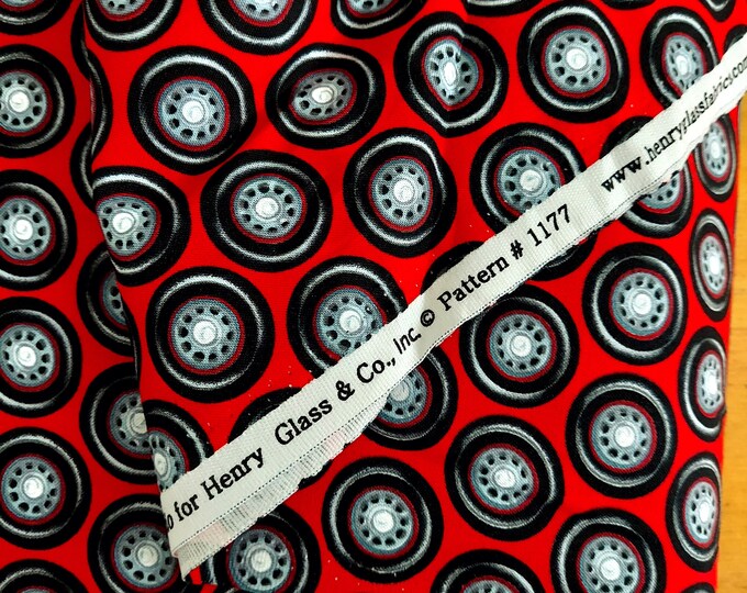 Red Race Car Fabric With Tires: Henry Glass "fast Track" #88 Cotton ...