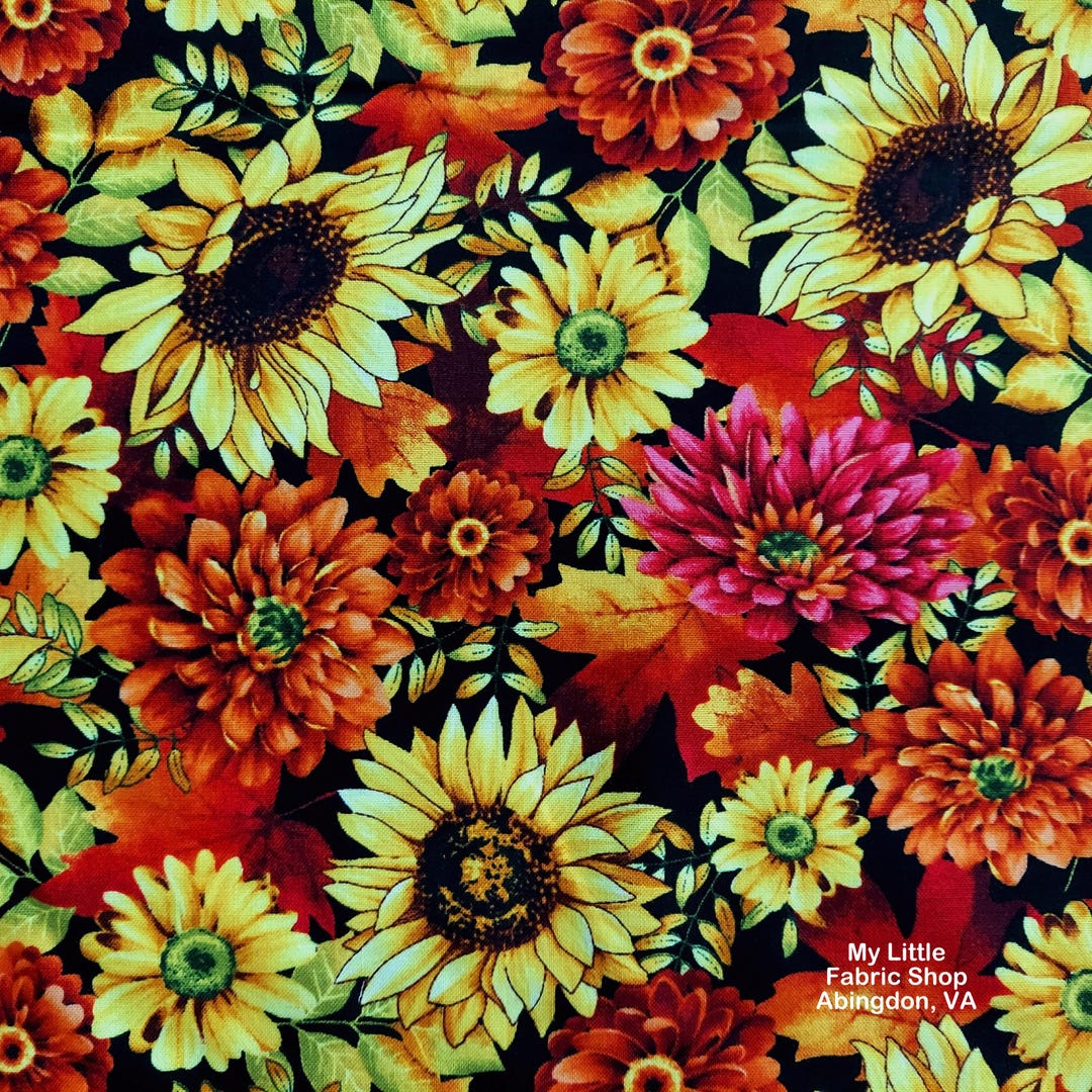 Cotton Fabric: Sunflower Seeds of Gratitude Floral Print by Art Loft ...