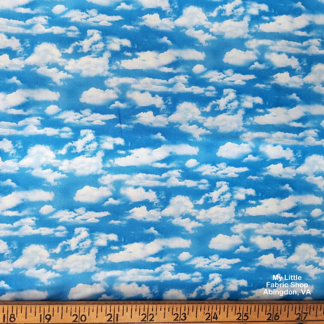 Blue Sky With Small Clouds Landscape Medley 505 Blue Cotton Fabric by ...
