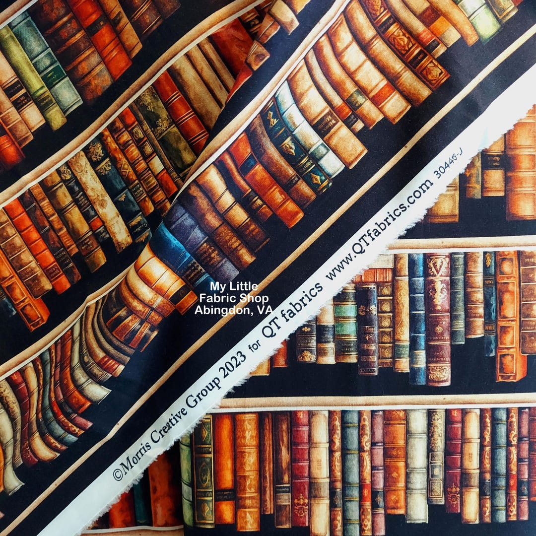 Bookworm Book Shelves Stripe 2600-30446-J Black Cotton Fabric by QT ...