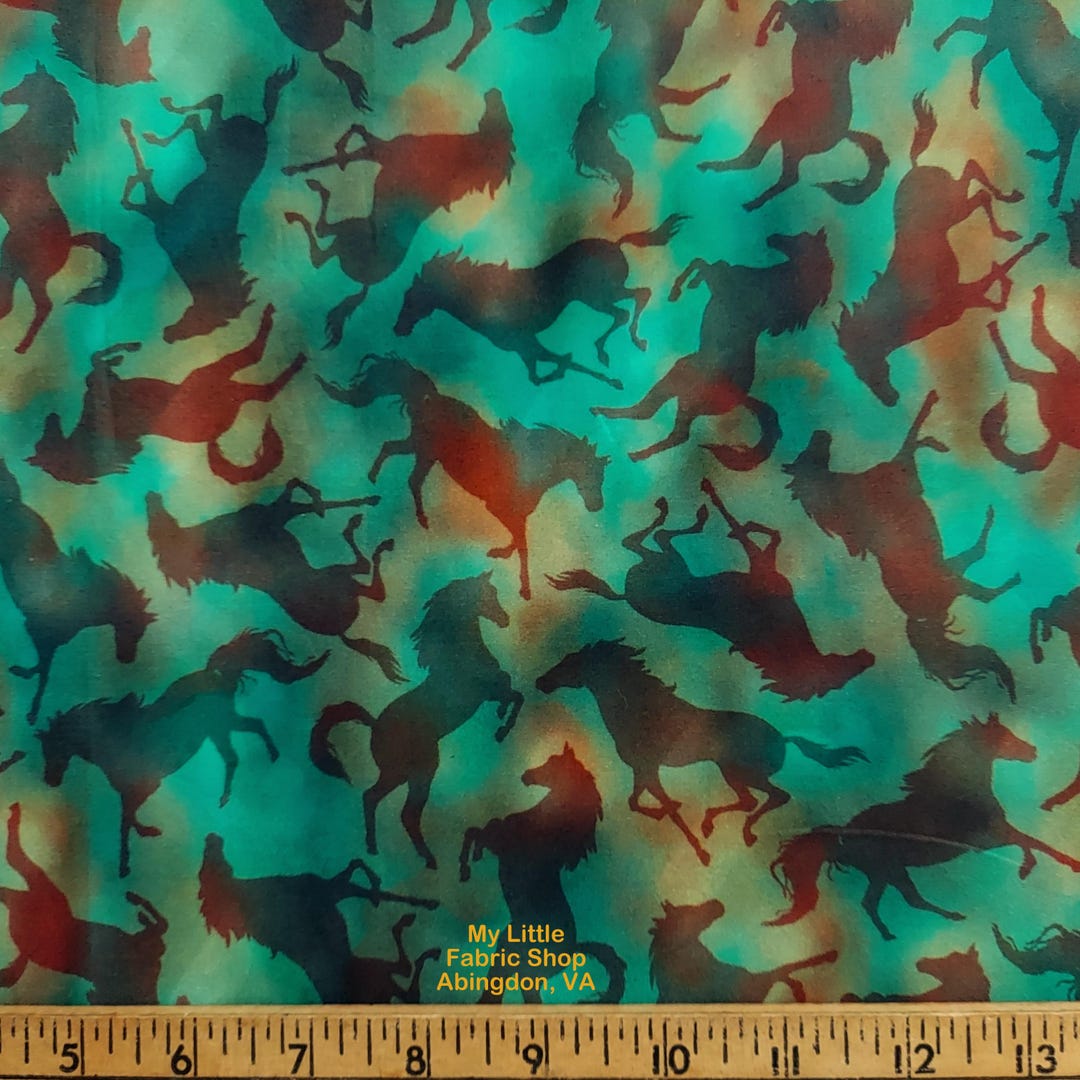 Wild Horses 1649-29773-Q Green Cotton Fabric by Carol Cavalaris for QT ...
