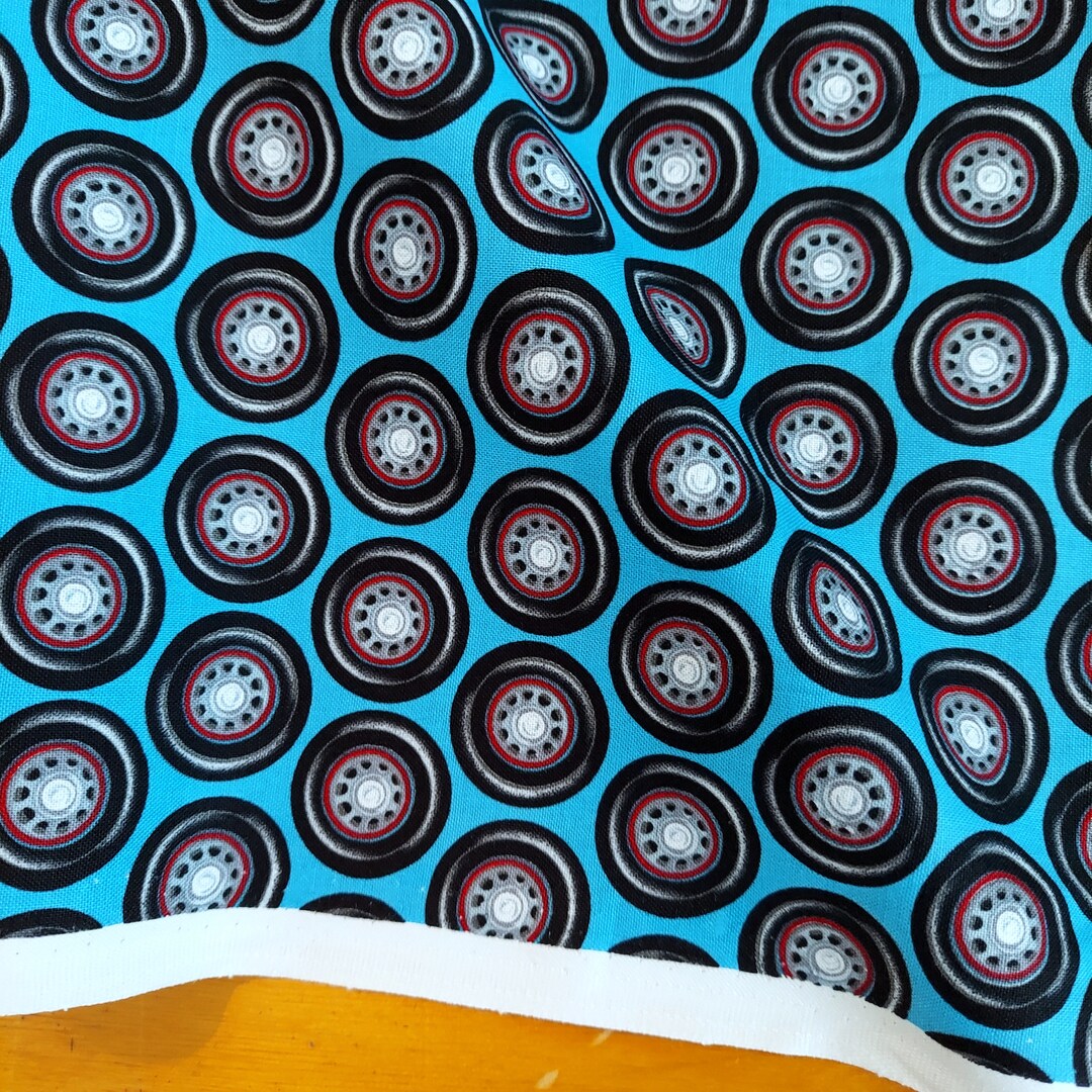 Blue Race Car Fabric With Tires: Henry Glass fast Track 70 Cotton ...