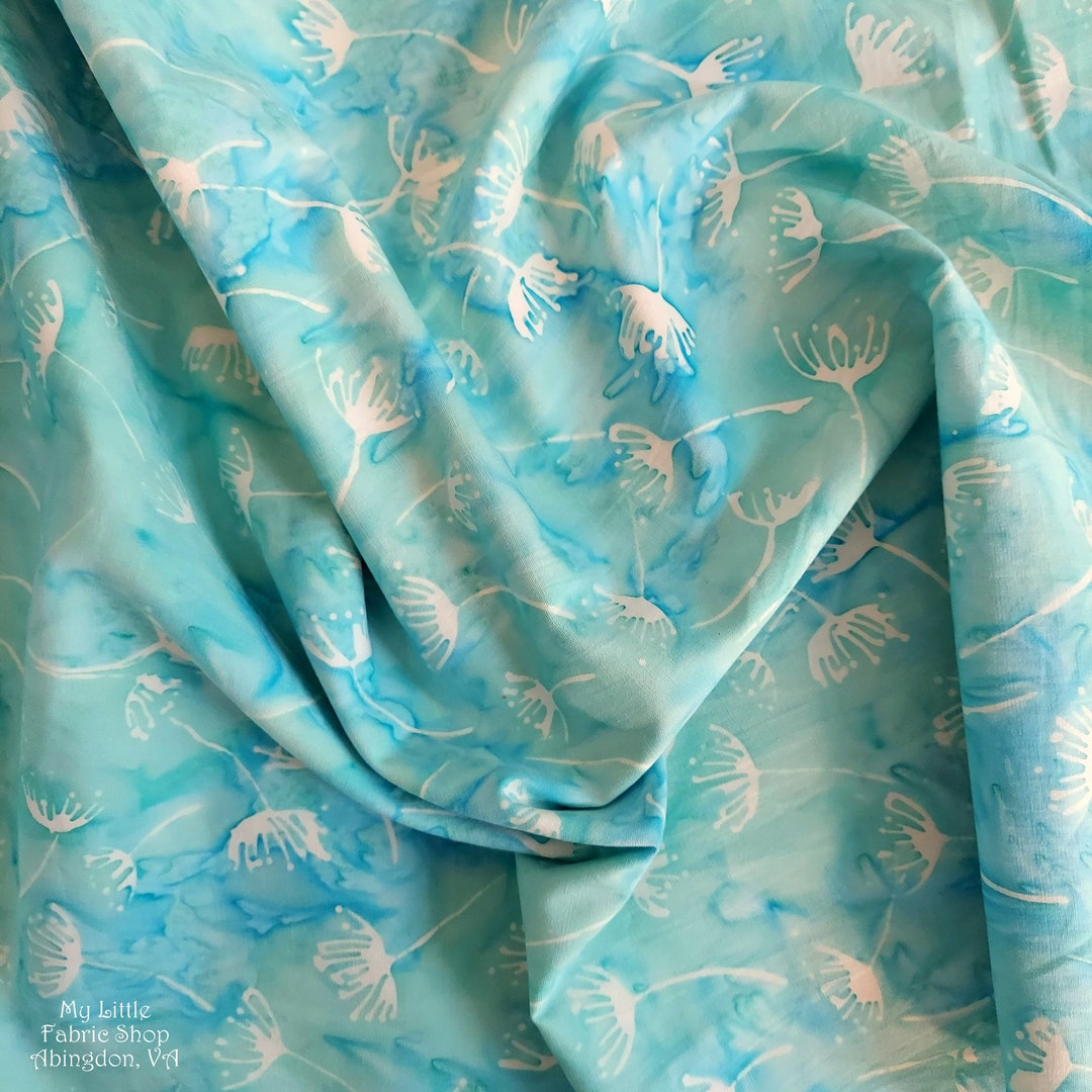 Cotton Batik Fabric: Leaves Sea Breeze Aqua Be Colourful 3081Q-X by ...