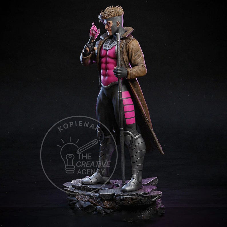 Gambit Statue STL Marvel | Energy Card FX, Diorama Base (3D Print File ...