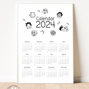 2024 Demon Slayer Anime Calendar Cute & Cozy Digital Planner Tanjiro ...