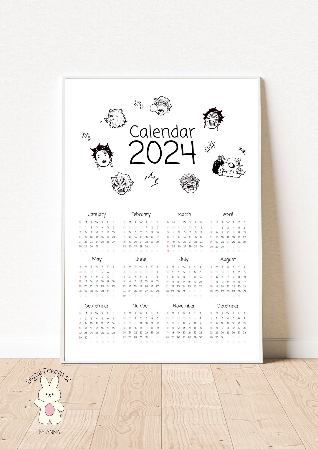 2024 Demon Slayer Anime Calendar Cute & Cozy Digital Planner Tanjiro ...
