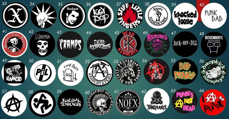 Punk Rock Band Pinback Buttons/badges, Hardcore Punk, Skate Punk, Surf ...