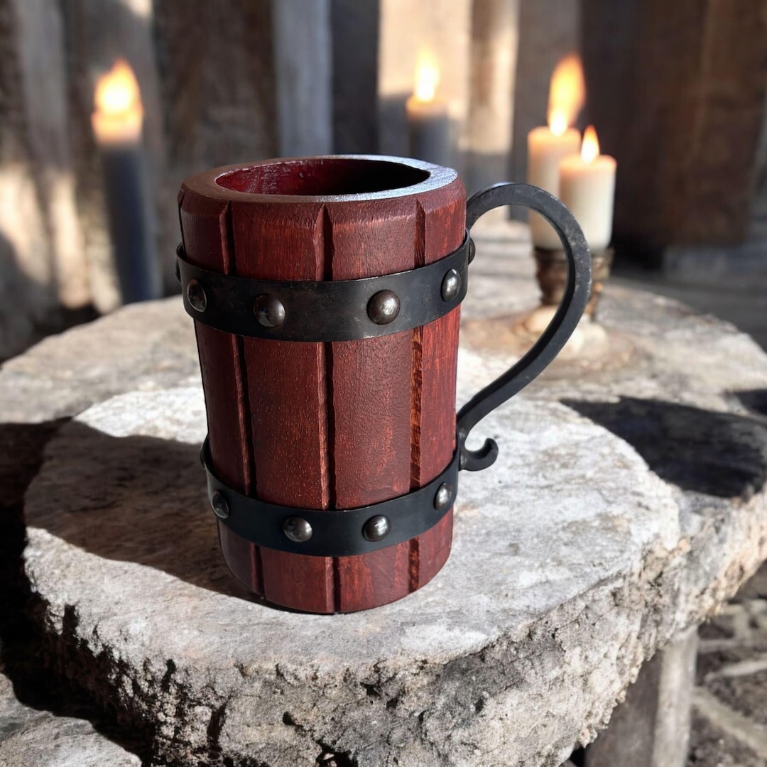 Medieval Wooden Beer Mug Handcrafted Rustic Tankard Made From Wood and ...
