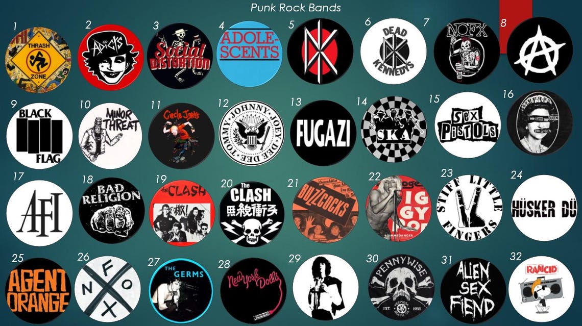 Punk Rock Band Logo Pins - Unique Pinback Buttons, Band Pins, Music ...