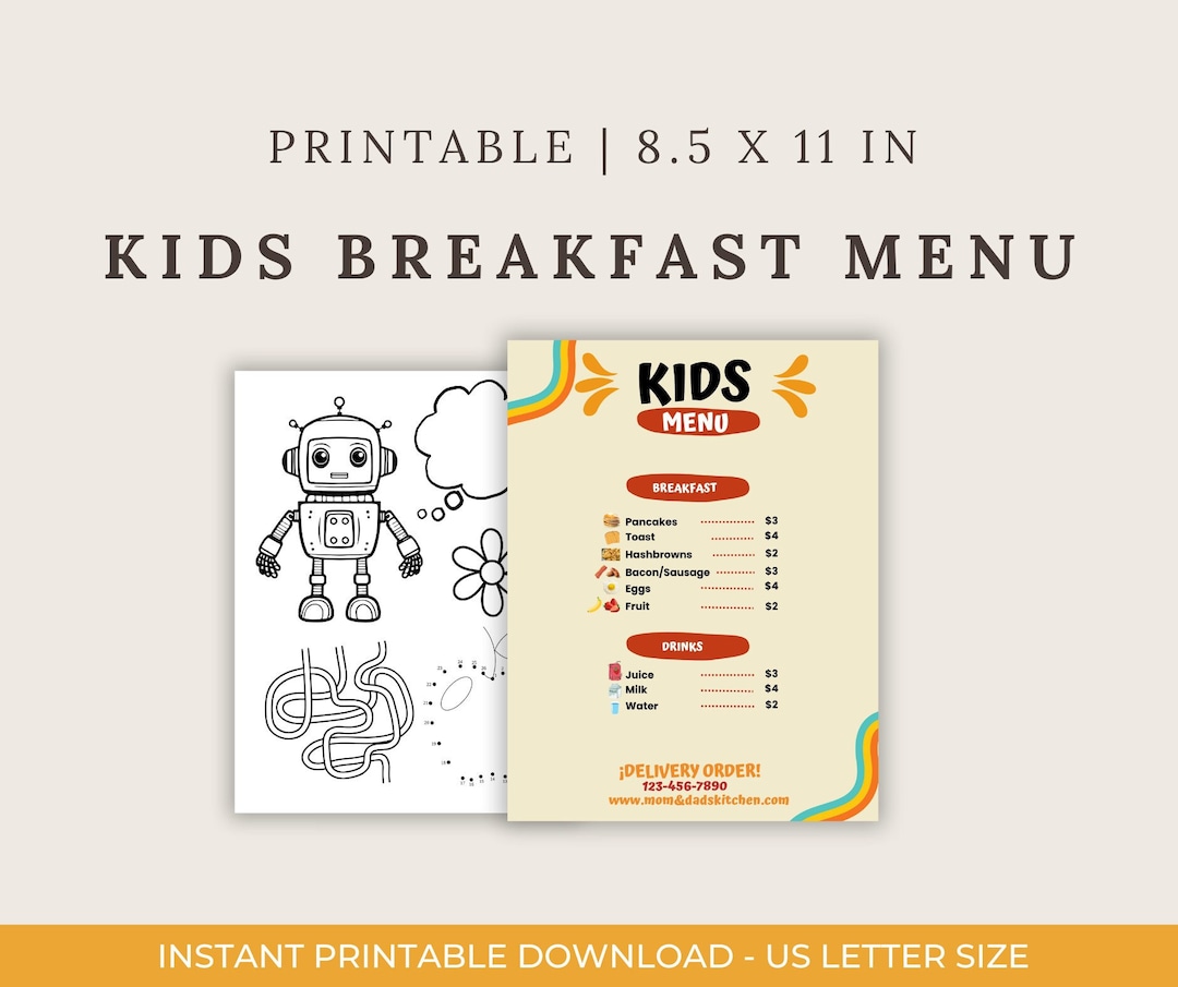 Printable Kids Breakfast Menu Coloring - Etsy Canada