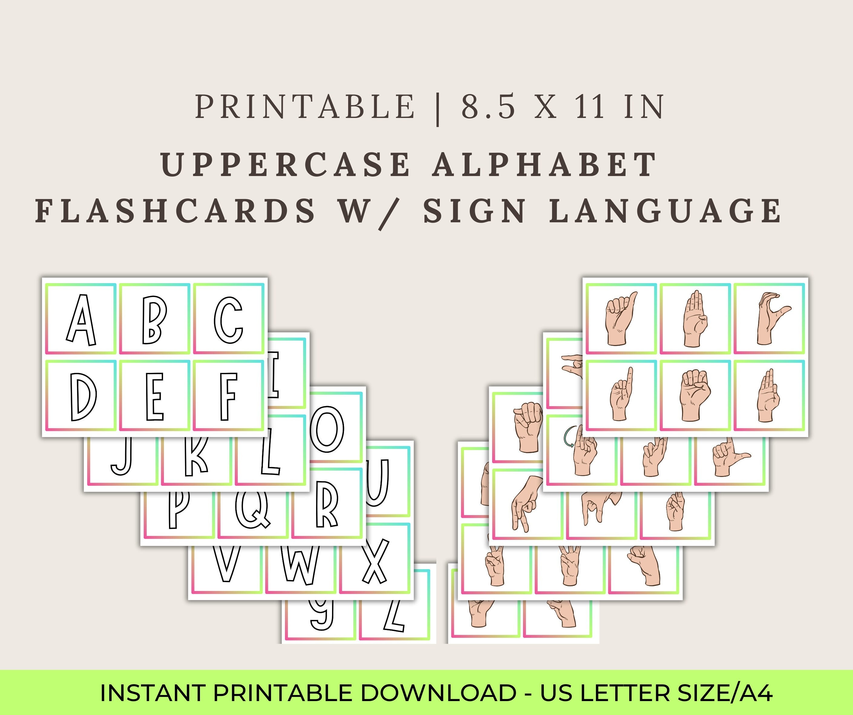 Uppercase Alphabet Flashcards W/ Sign Language - Etsy