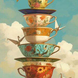 A Stack of Vintage Teacups and Saucers - Etsy