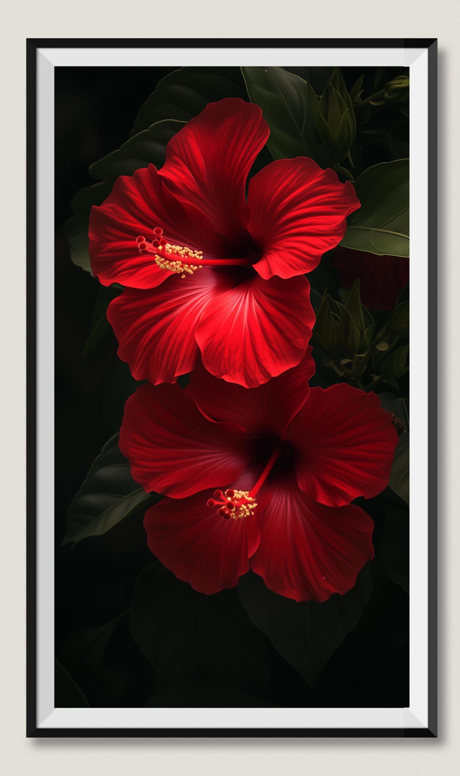 Two Paintings of Beautiful Red Hibiscus Flowers - Etsy