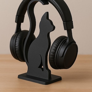 3D Printed Cat Headphone Stand – Unique Gift for Cat Lovers, Gamer Desk ...