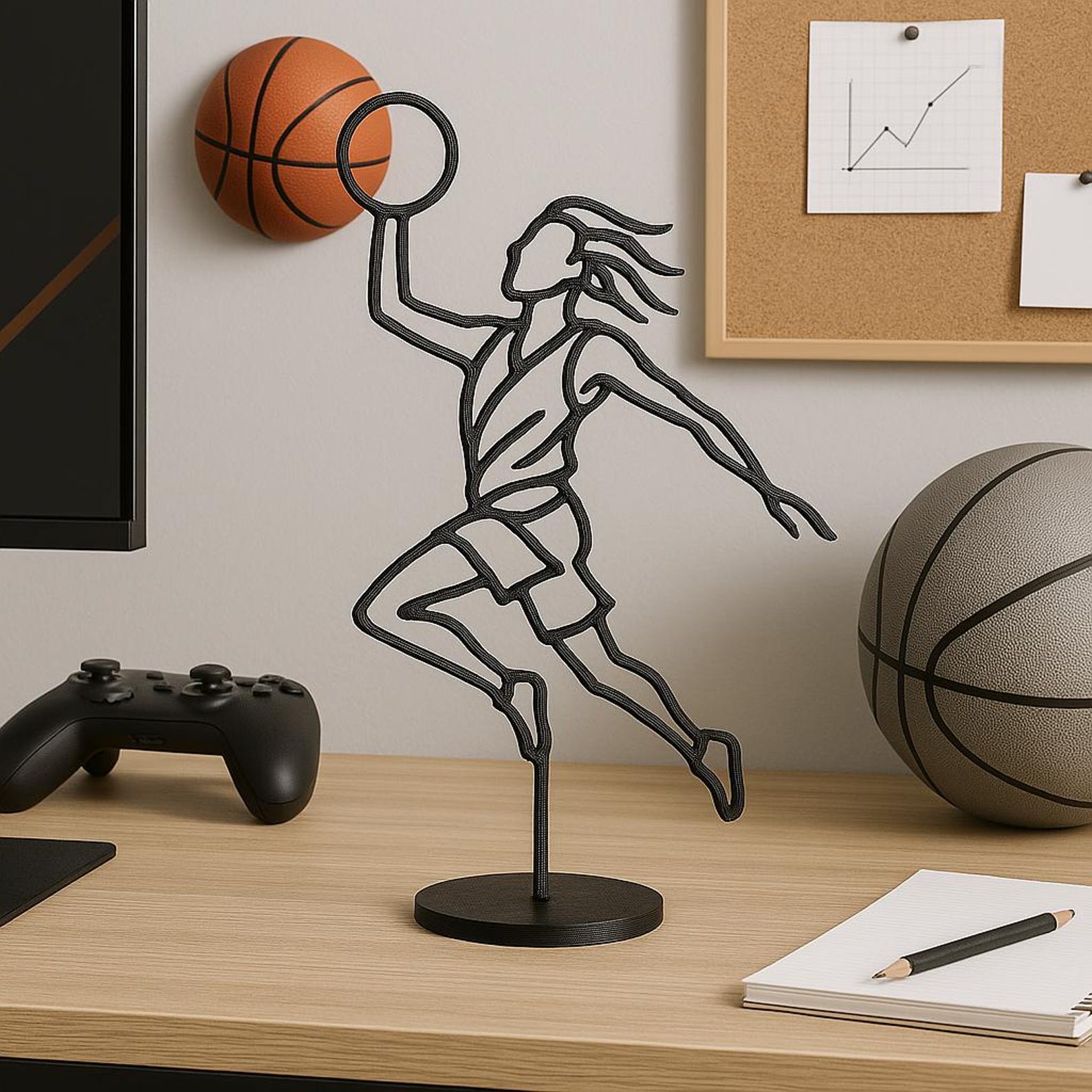 Minimalist Basketball Line Art Sculpture – Slam Dunk Decor – Wireframe ...