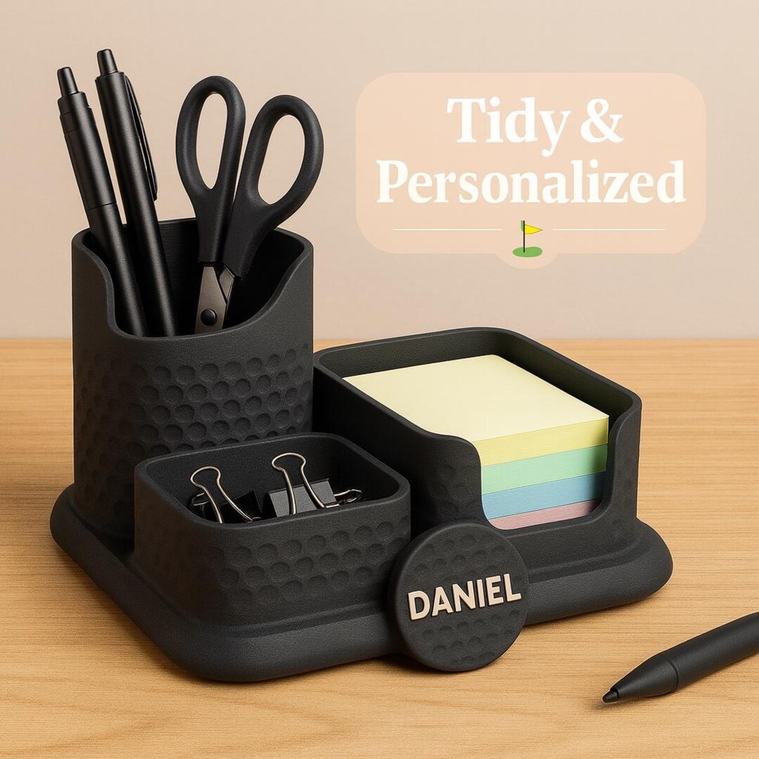 Fairway Tidy™ Personalized Golf Desk Organizer — Custom Nameplate Pen ...