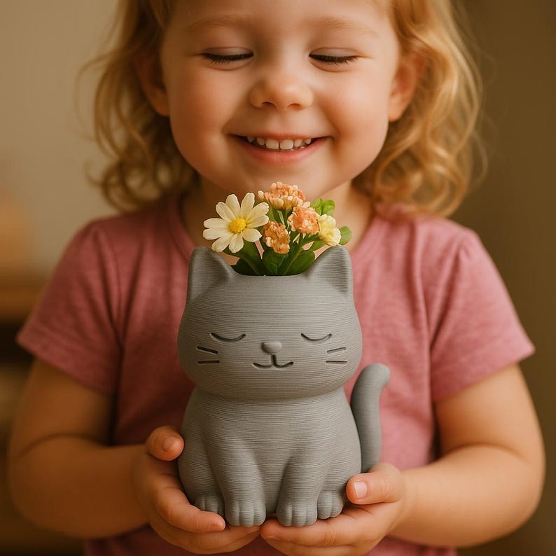 Adorable Cat Planter – Cute Minimalist Vase With Flowers – Unique ...