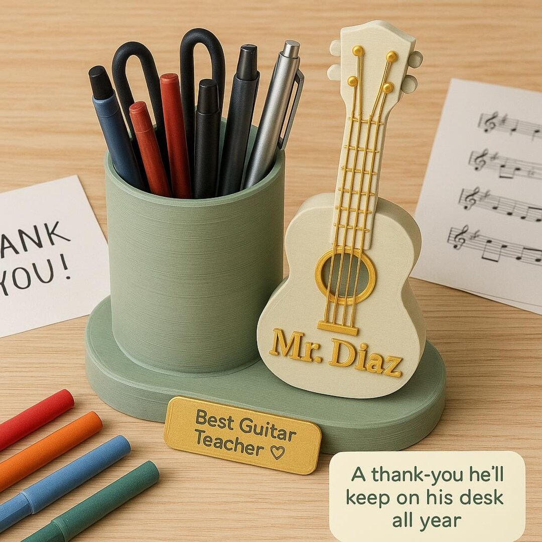 Favorite Guitarist Desk Buddy – Personalized Guitar Pen Holder Gift for ...