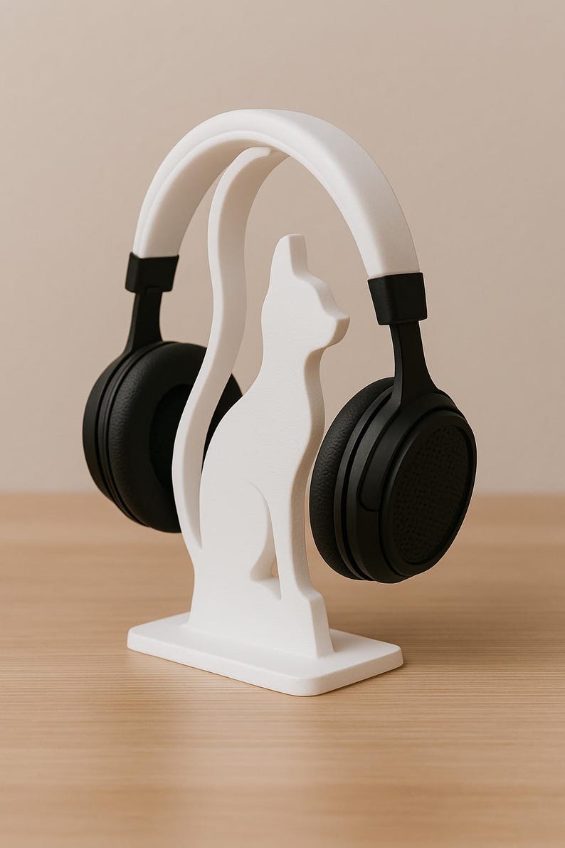 3D Printed Cat Headphone Stand – Unique Gift for Cat Lovers, Gamer Desk ...
