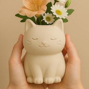 Adorable Cat Planter – Cute Minimalist Vase With Flowers – Unique ...