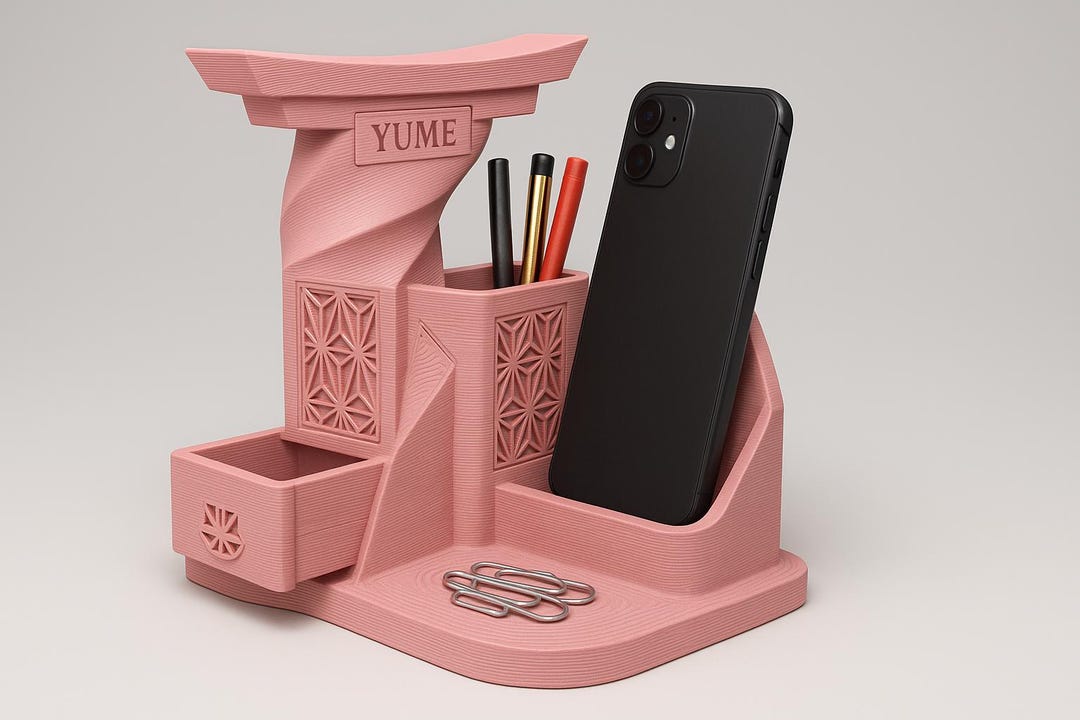 Torii Gate Desk Organizer – Sakura Pink Japanese Kumiko Pen Holder (3D ...