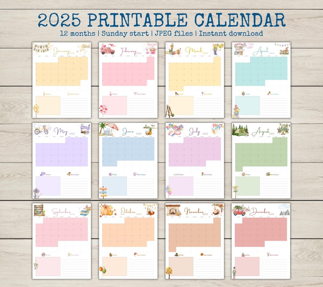 2025 Calendar Printable, Cute Kids Calendar 2025, Portrait Wall ...
