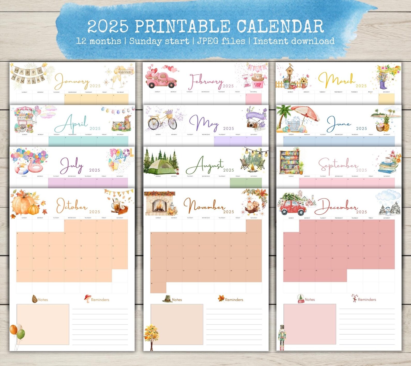 Kids Calendar 2025, Children's Watercolor Printable Calendar ...