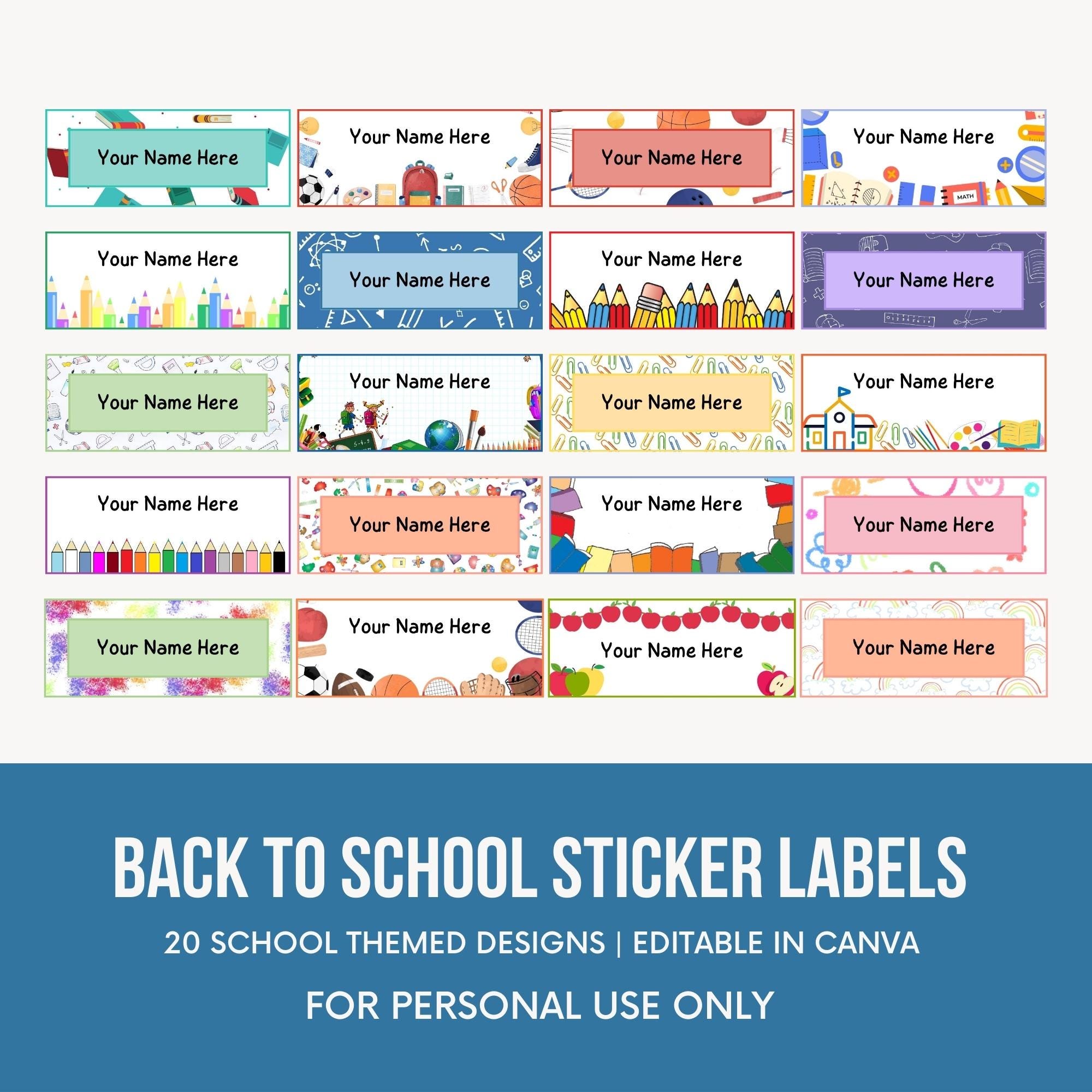 Back to School Sticker Labels, Printable Notebook Labels, Kids Name ...