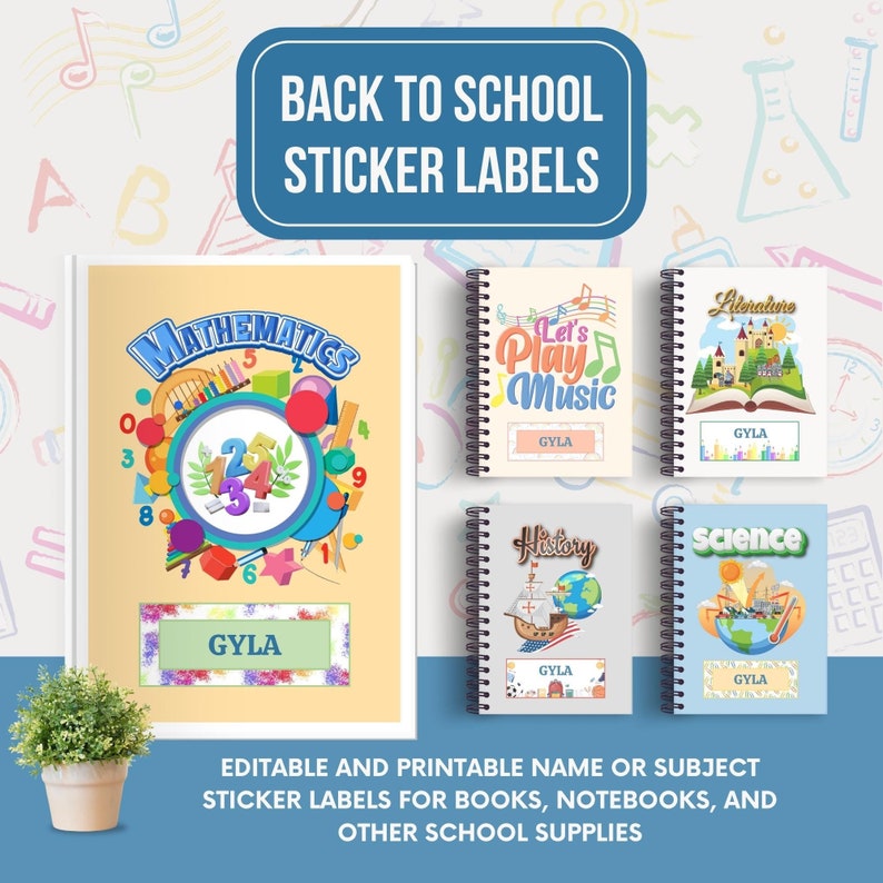 Back to School Sticker Labels, Printable Notebook Labels, Kids Name ...