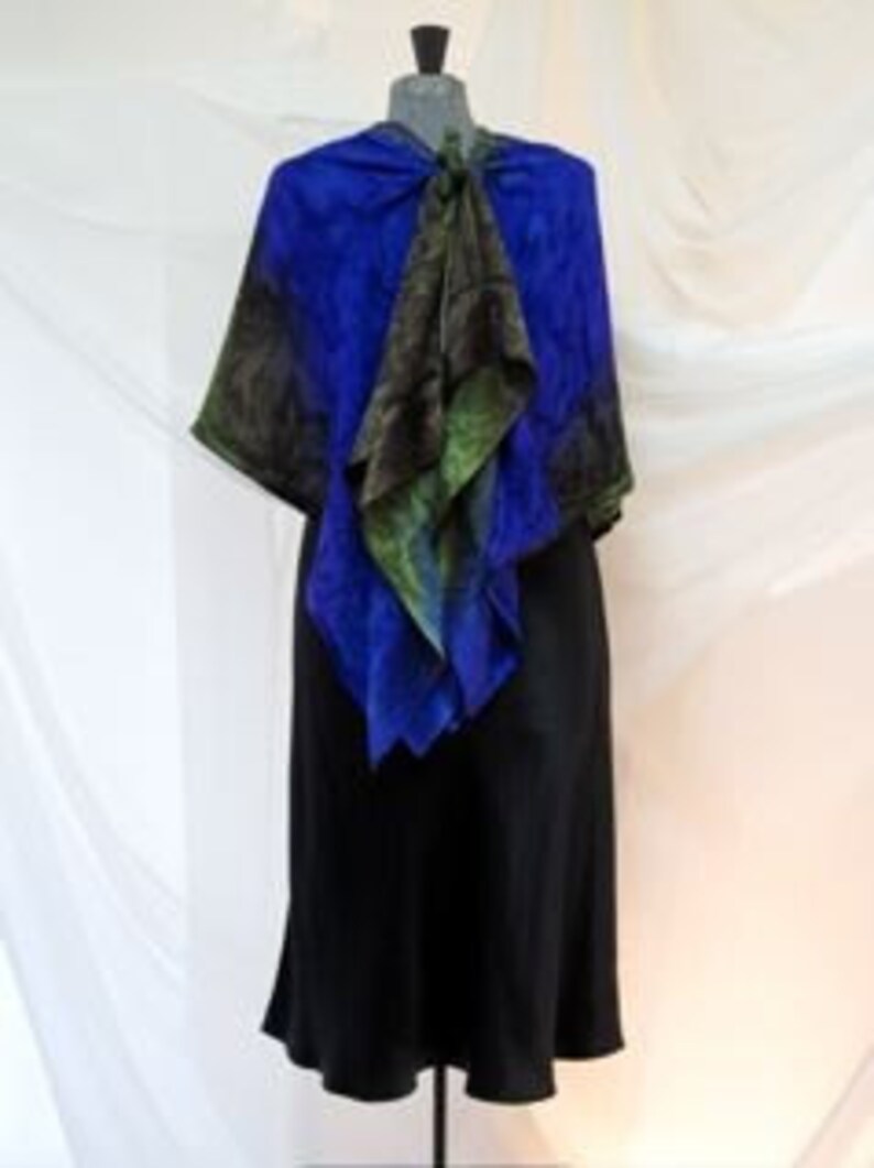 Hand Dyed Blue Green Purple Satin Trimmed Silk Chiffon Ruana - Etsy
