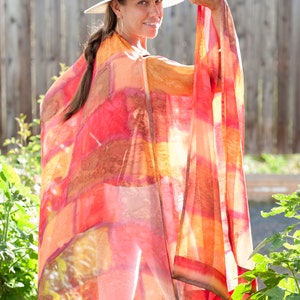 Hand Painted Silk Ruana, Vivid Red, Burnt Orange & Sienna, One of a ...