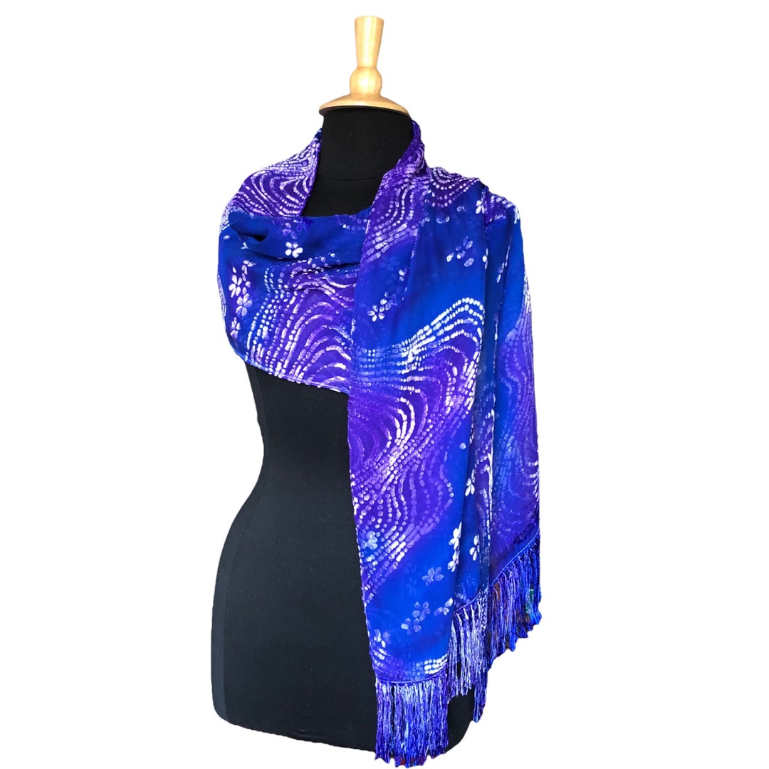 Hand Painted Silk Velvet Ruana Orchid Purple Devoré Ruana With Fringe ...