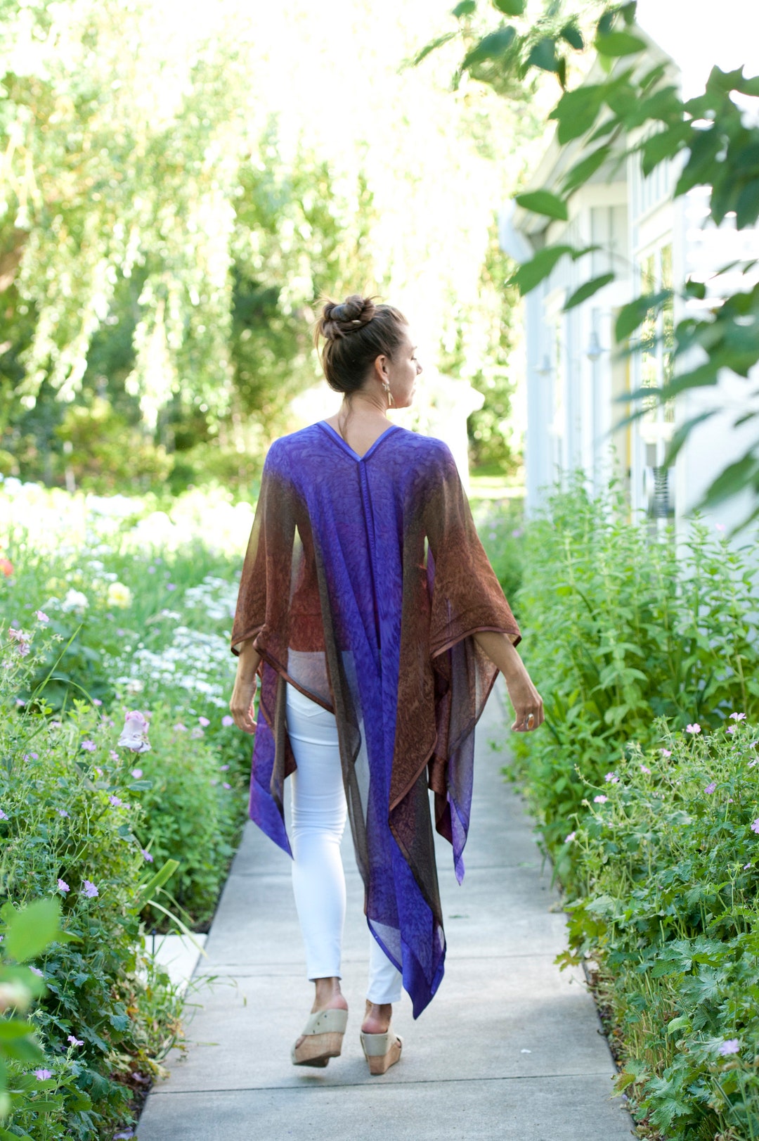 Purple Burnt Orange Sienna Hand Painted Silk Ruana One of a - Etsy
