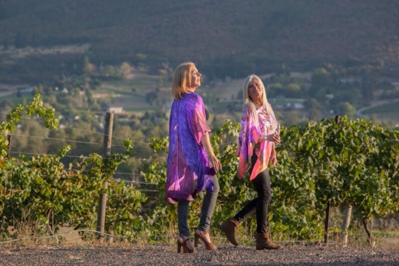 FOXGLOVE Hand Painted Silk Ruana, Kimono Style Art-to-wear Silk Shawl ...