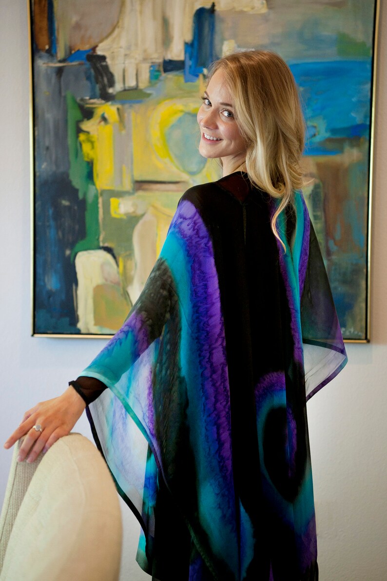 Blue Purple & Black Hand Painted Silk Ruana Wedding Apparel - Etsy