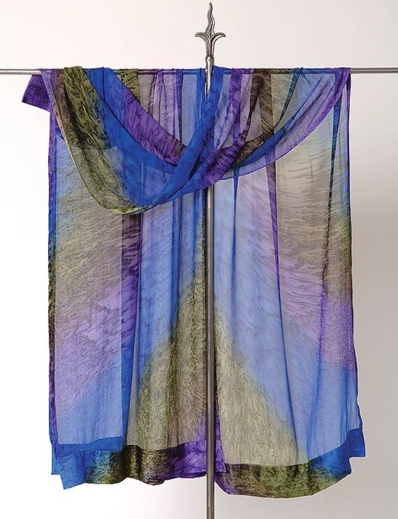 Hand Dyed Blue Green Purple Satin Trimmed Silk Chiffon Ruana | Etsy