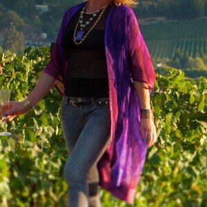 FOXGLOVE Hand Painted Silk Ruana, Kimono Style Art-to-wear Silk Shawl ...