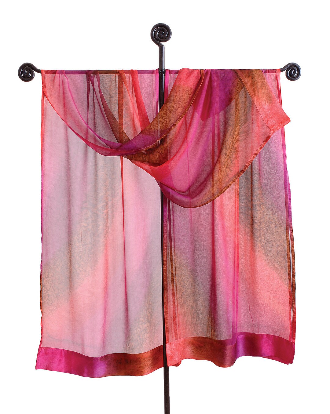 RED HIBISCUS Hand Painted Silk Ruana Wedding Attire Travel Accessory ...